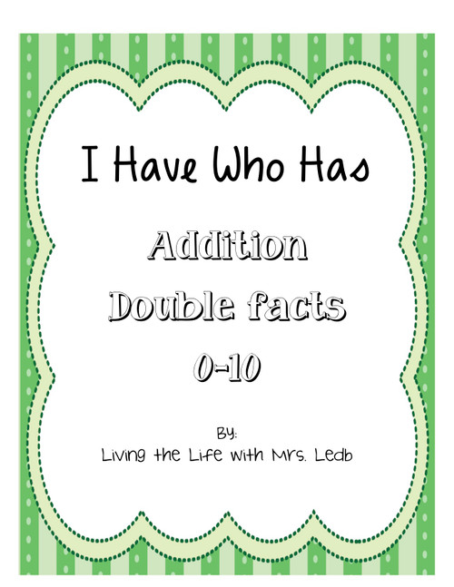 I Have Who Has Math Addition Facts Doubles Game