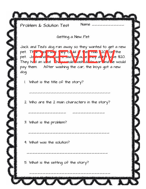 Story Elements, Problem and Solution Reading Assessment