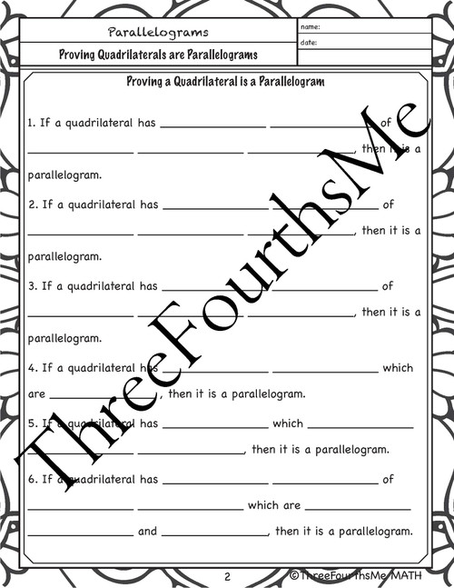Proving Quadrilaterals are Parallelograms Classwork / Homework - Amped ...