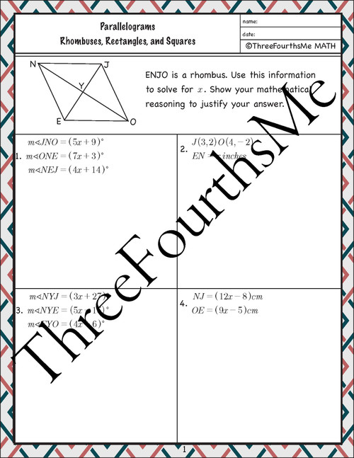 Parallelograms: Rhombi, Rectangles, and Squares Scaffolded Notes ...
