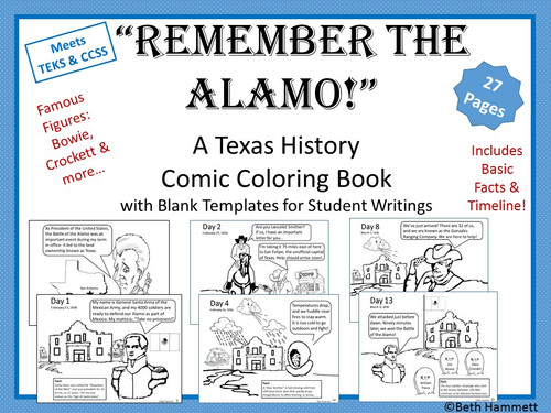 Remember the Alamo!" Texas History Comic Coloring Book