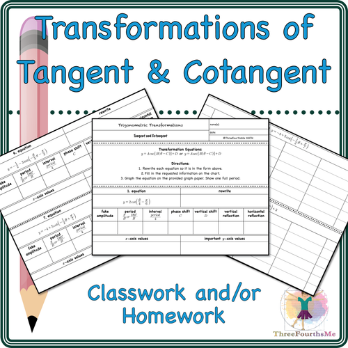 Transformations of Tangent & Cotangent Classwork and/or Homework ...