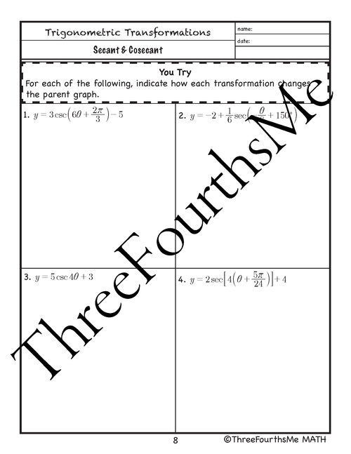 Transformations Sine and Cosine Scaffolded Notes with Classwork - Amped ...