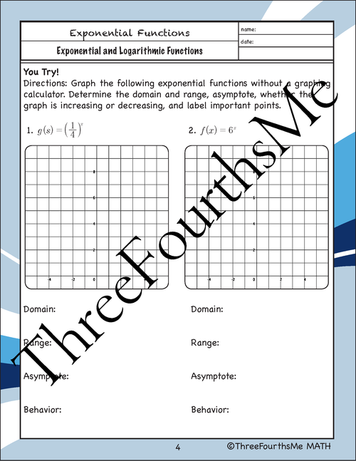Inverses of Logarithmic and Exponential Functions Scaffolded Notes ...