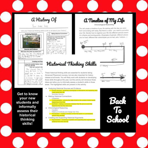 A History of Me - Historical Thinking Skills - Back to School Activity ...