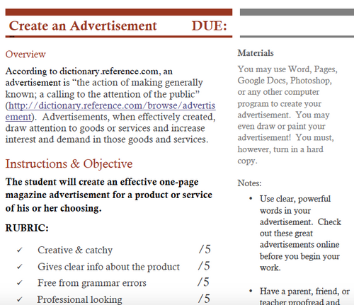 Create a Magazine Advertisement - Amped Up Learning
