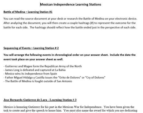 Mexican Independence - Independencia de Mexico - Reading and Worksheets ...