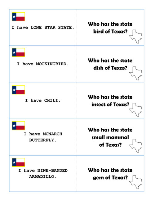 I Have Who Has Texas Symbols - Amped Up Learning