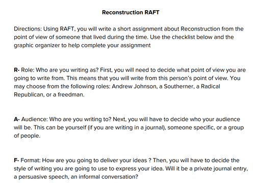 Reconstruction RAFT Writing Assignment - Amped Up Learning