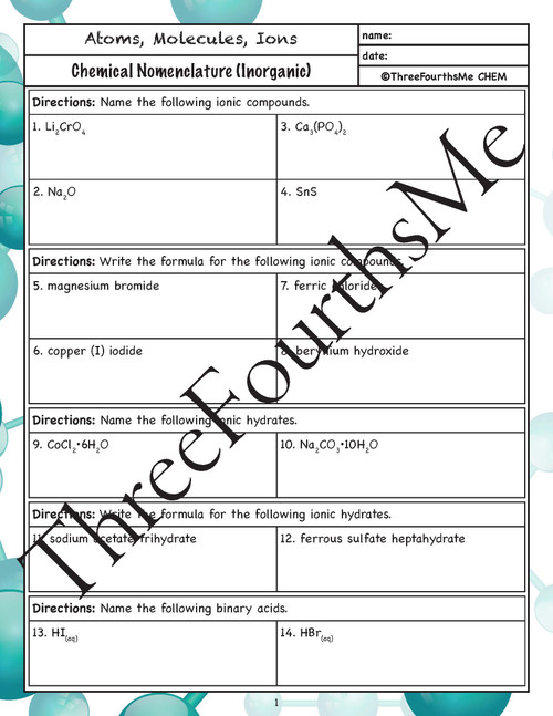 Inorganic Nomenclature Classwork / Homework - Amped Up Learning