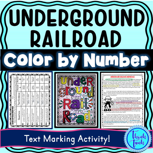 Underground Railroad Color by Number, Reading Passage and Text Marking ...