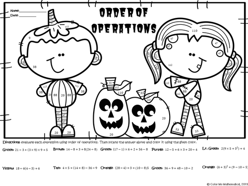 HALLOWEEN Basic Algebra - Distributive Property Worksheet - Color by ...