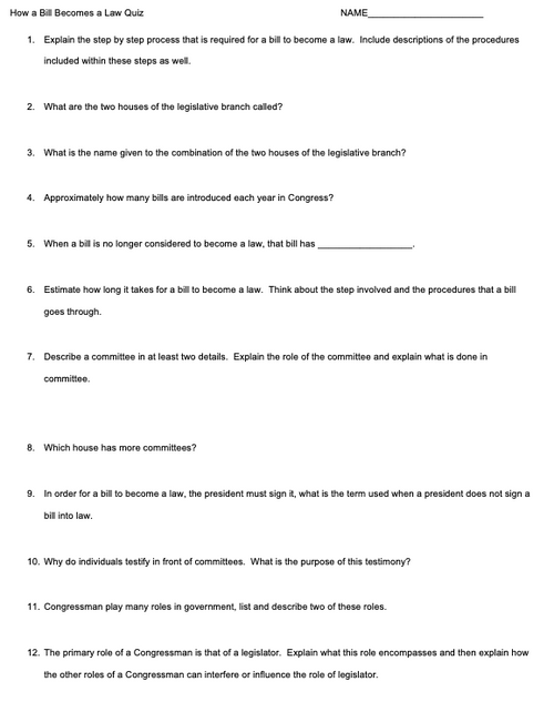 How a Bill becomes a Law Simulation - School Uniform Example Bill ...