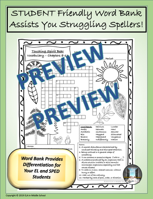 Touching Spirit Bear Bundle of Vocabulary Word Puzzles (and Doodles ...