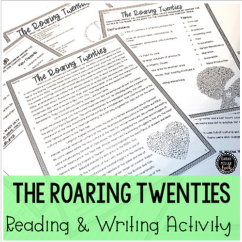 1920s Culture Reading and Writing Activity Packet - Amped Up Learning
