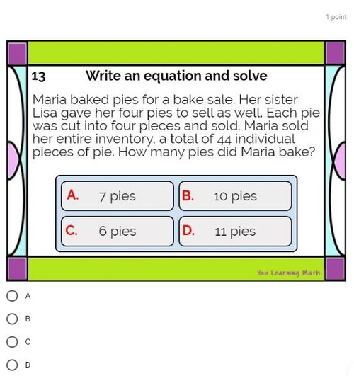 Systems of Equations Word Problems: Google Forms Quiz - 16 Problems