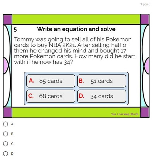 Systems of Equations Word Problems: Google Forms Quiz - 16 Problems