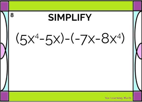Adding and Subtracting Polynomials: Google Slides Picture Puzzle - 20 Problems