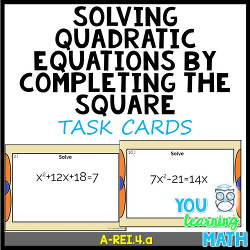 Solving Quadratic Equations by Factoring: 20 Task Cards + Note Cards ...