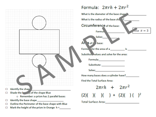 Surface Area of Cylinders Worksheet or Mini Breakout - Amped Up Learning