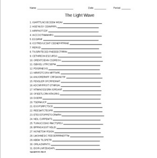 Light Waves Word Scramble For Physics Amped Up Learning