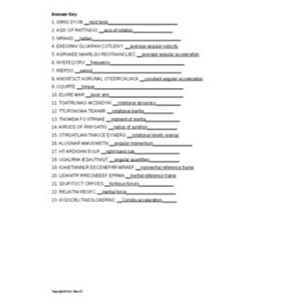 Rotational Motion Vocabulary Word Scramble For Physics Amped Up Learning