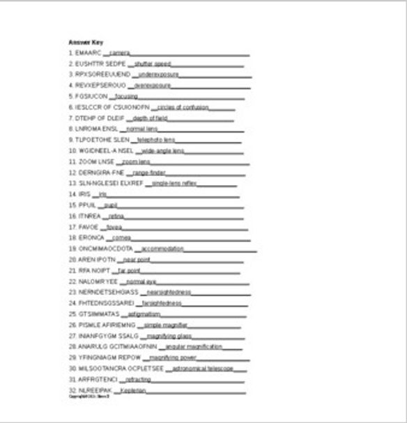 Optical Instruments Word Scramble For Physics Amped Up Learning