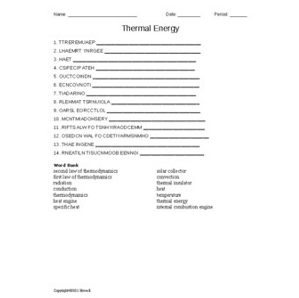 Thermal Energy Word Scramble For Physical Science Amped Up Learning