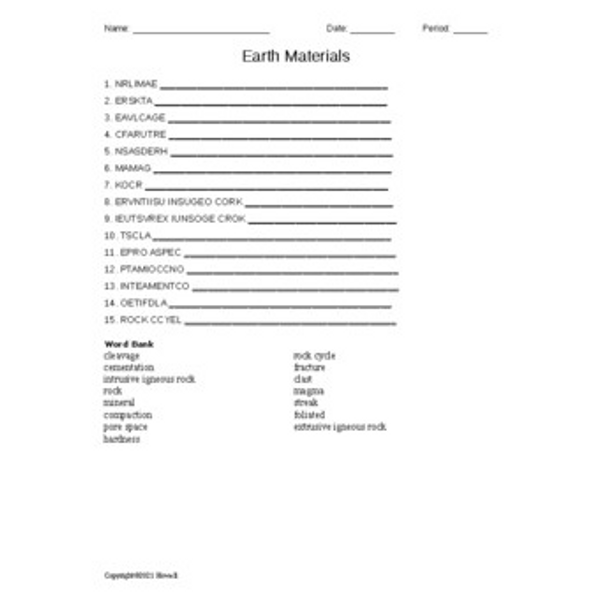 Earth Materials Word Scramble For Physical Science Amped Up Learning