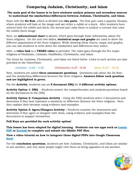 Comparing Religions: Judaism, Christianity, and Islam - Amped Up Learning Comparing Religions: Judaism, Christianity, and Islam - Amped Up Learning