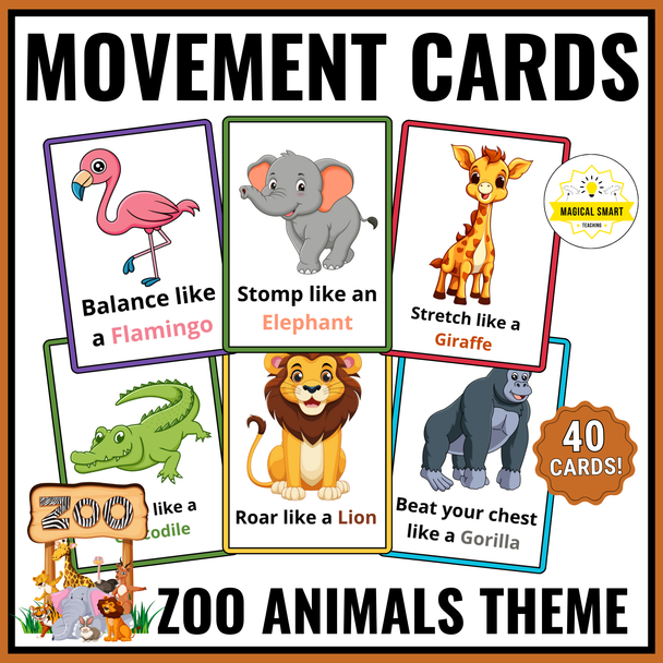 Zoo Animals Movement Cards / Brain Break - Gross Motor Skill Transition ...