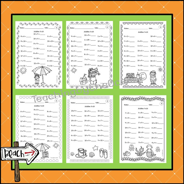 Summer Addition to 20 Fact Fluency Worksheets - Amped Up Learning