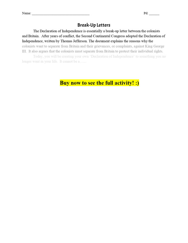 Declaration of Independence Break Up Letter