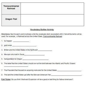 Westward Expansion Vocabulary Distance Learning
