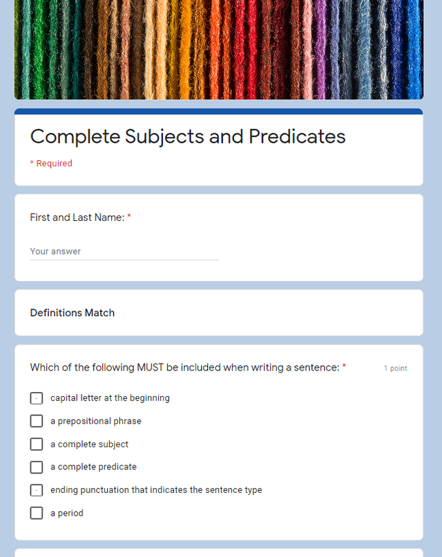 Google Forms Grammar Quiz Pack