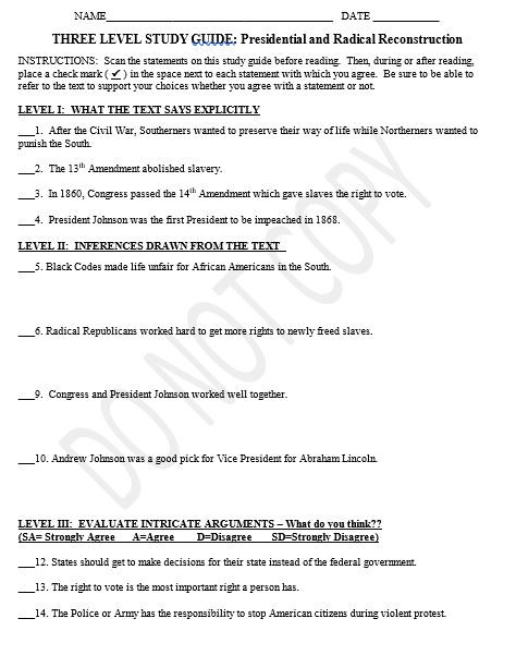 Leveled Reconstruction Reading Guides - Amped Up Learning