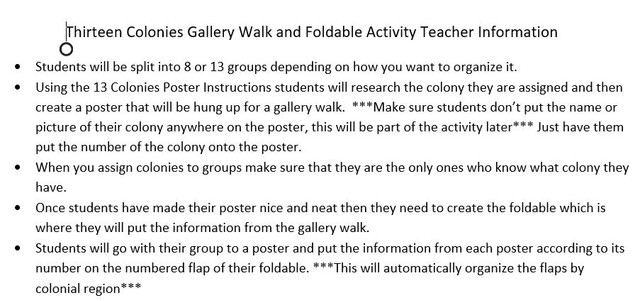13 Colonies Foldable and Gallery Walk