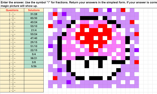 Valentine's Day Adding and Subtracting Fractions Pixel Art Activity