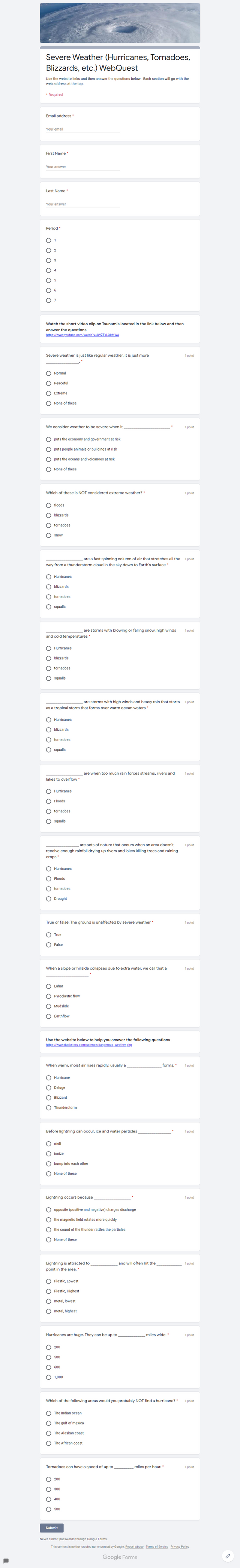 Severe Weather WebQuest (Hurricanes, Tornadoes, Lightning, Etc.) Great ...