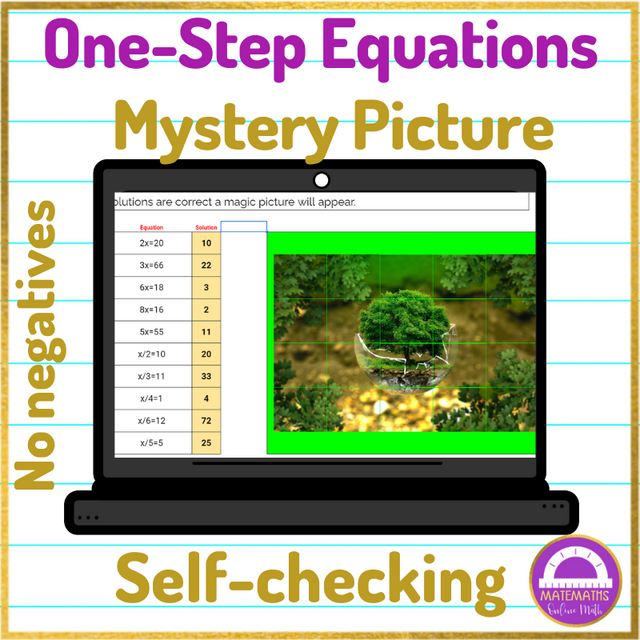 Earth Day Solving One Step Equations Pixel art Activity No Negatives
