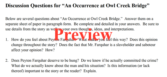 "An Occurrence at Owl Creek Bridge" Lesson and Activity Pack