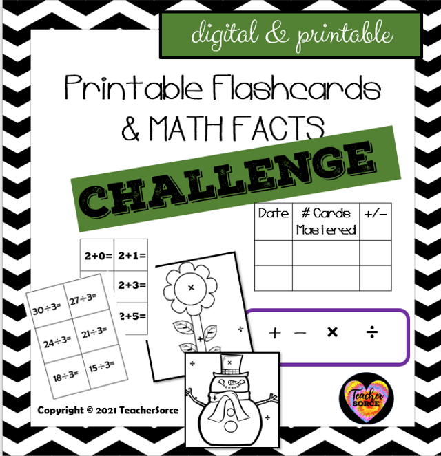 Math Facts Challenge and Printable Fact Flashcards