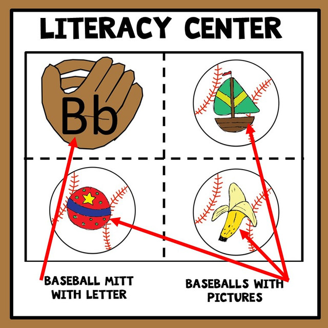 Beginning Sounds, Literacy Center, Baseball Theme