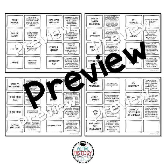 Vietnam Era Activity Vocabulary Matching Hands-On EOC Review