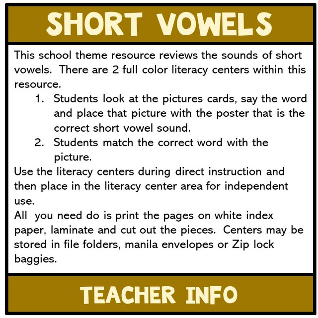 Short Vowel Words, Secret Code Literacy Center