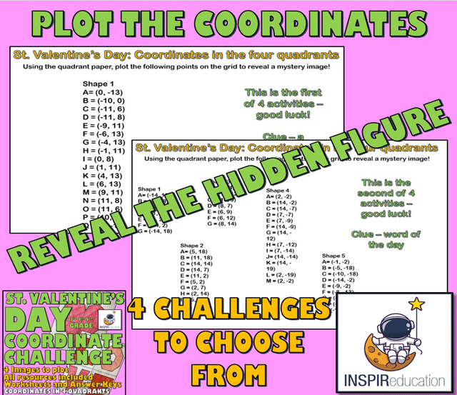 Valentine's Day Coordinates: MATH 4 Quadrants, 4 Challenges, Answer Key ...