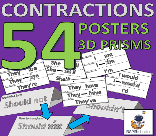 ELA CONTRACTIONS BUNDLE: 54 Posters, 54 Flashcards, Snap Game, I have ...