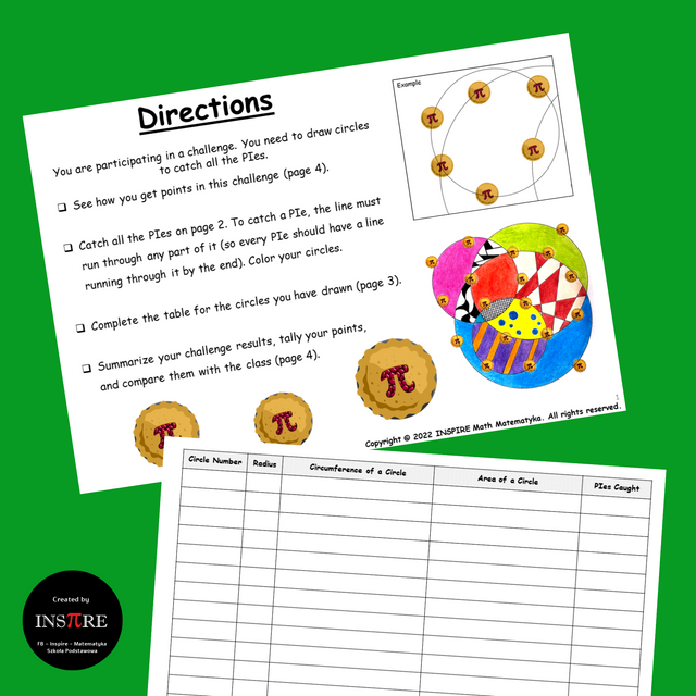 Pi Day Activity Area and Circumference of Circles Catch PIes Math & Art ...