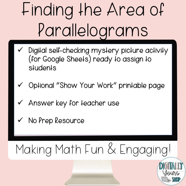 Finding the Area of Parallelograms Digital Mystery Picture Activity