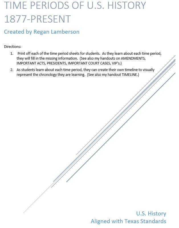 US History 1877 to Present Time Period Sheets STAAR EOC Prep - Amped Up ...